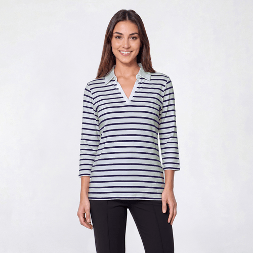Click here for Petite Hasting & Smith 3/4 Sleeve Stripe Polo Tee prices